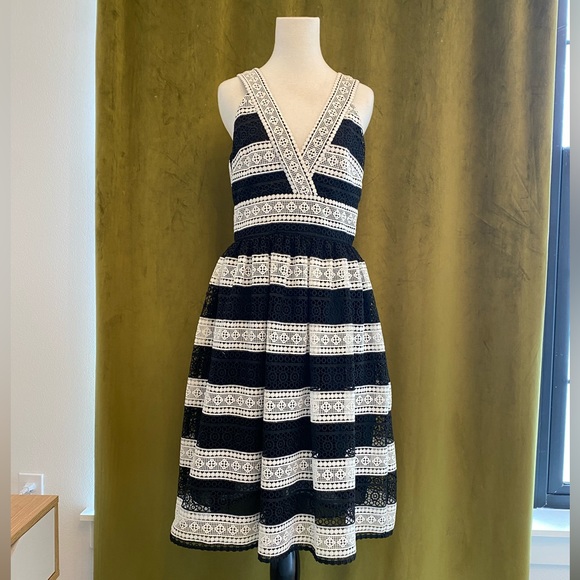 kate spade | Dresses | Kate Spade Black And White Lace Stiped Dress ...